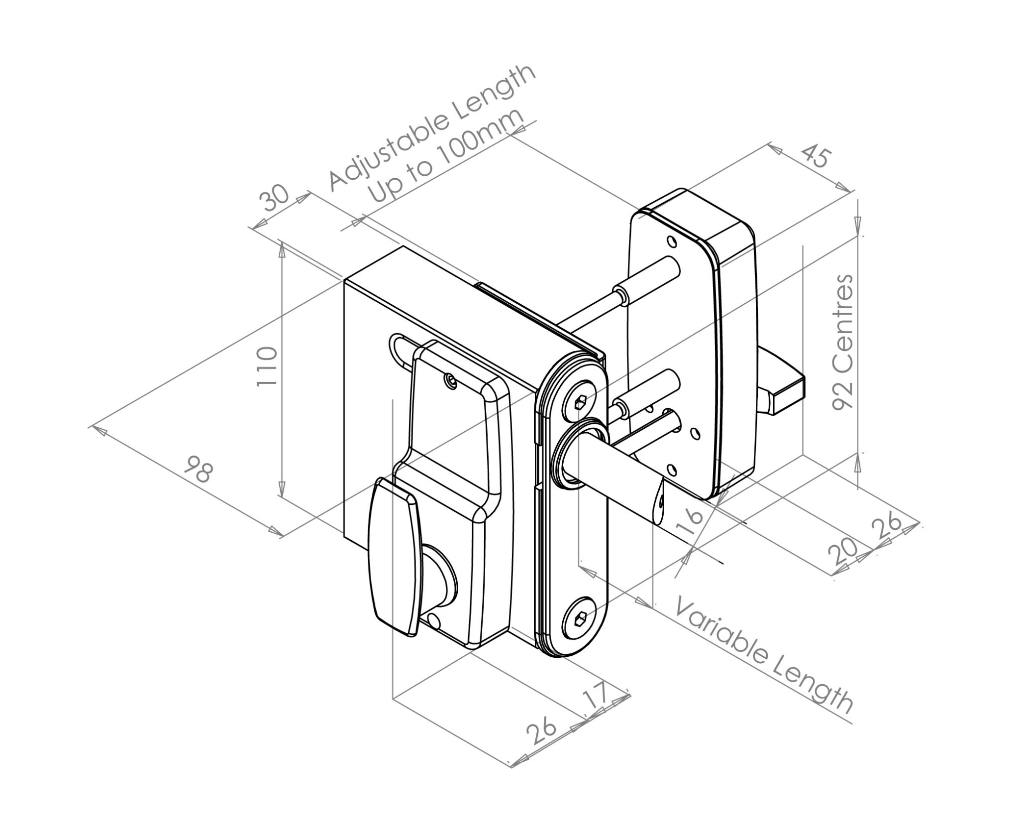 Surface-mounted SelectPro Code Gate Lock | Double-Sided | Gatemaster